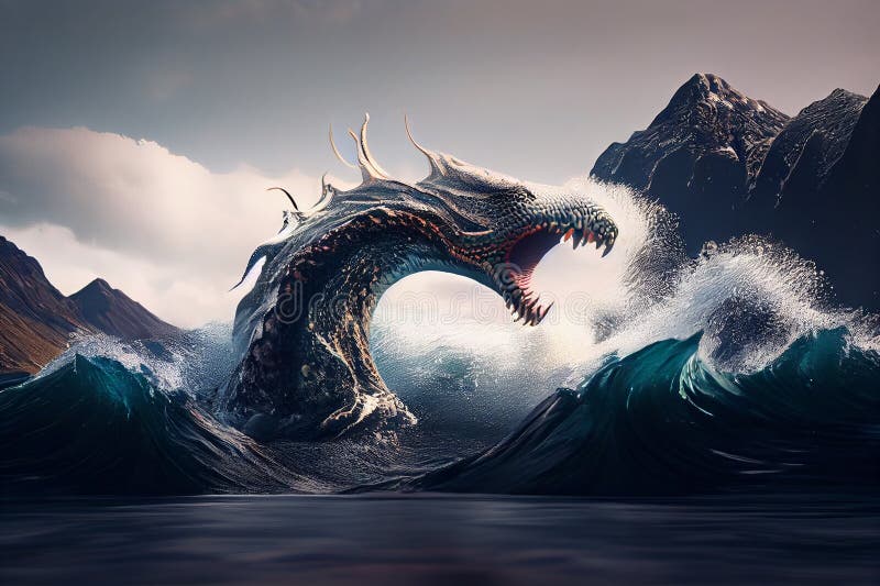 Sea Serpent on the Water.generative Ai Stock Illustration ...
