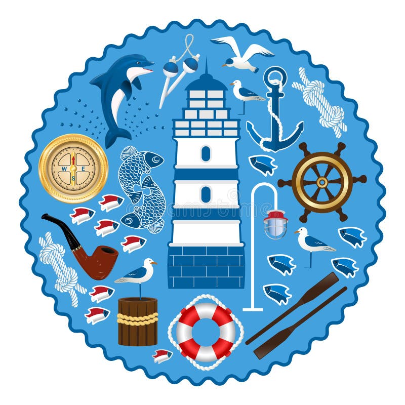 Sea Set in a Circular Pattern Stock Vector - Illustration of compass ...
