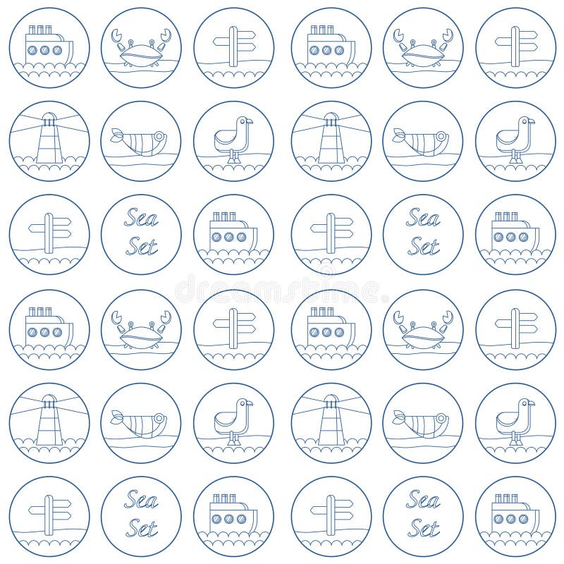 Sea set icons pattern stock vector. Illustration of compass - 160549888