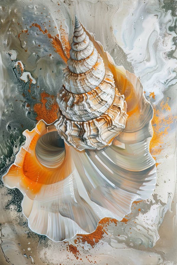 Sea Shell Abstract Oil Painting Poster. Generative AI. Stock ...