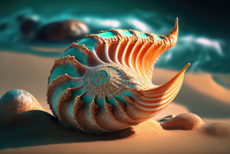 Sea Shell on the Beach. Macro. Stock Illustration - Illustration of ...
