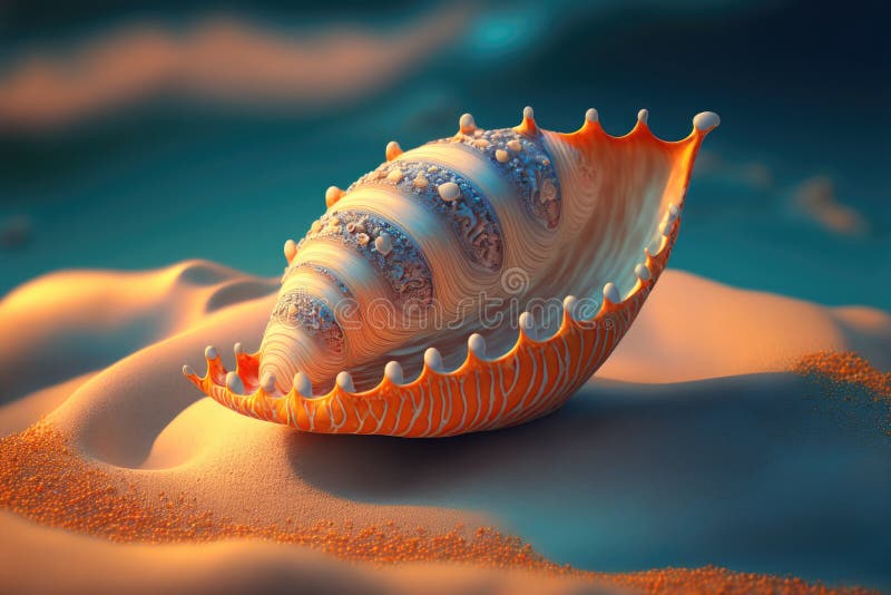 Sea Shell on the Beach. Macro. Stock Illustration - Illustration of ...