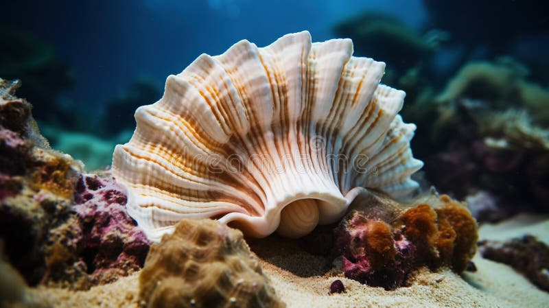 A Sea Shell on the Bottom of a Coral in the Ocean Stock Illustration ...