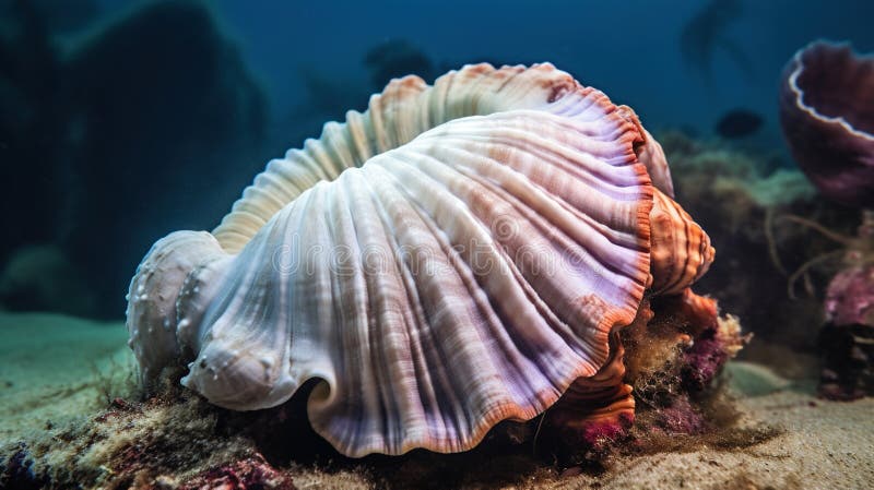 A Sea Shell on the Bottom of the Ocean Floor with Other Sea Life Stock ...