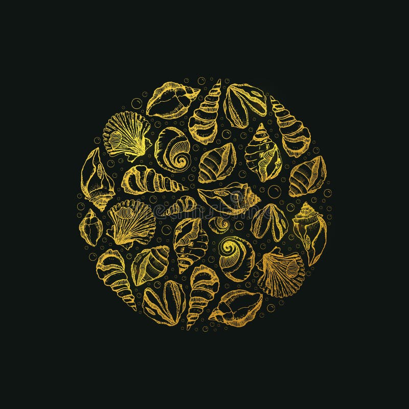 Sea shell circle stock vector. Illustration of gold, graphic - 89511522