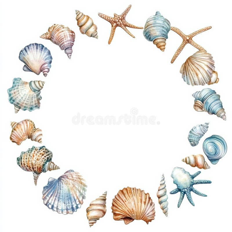 Sea Shell Frame Border Watercolor Clipart Isolated on White Background ...