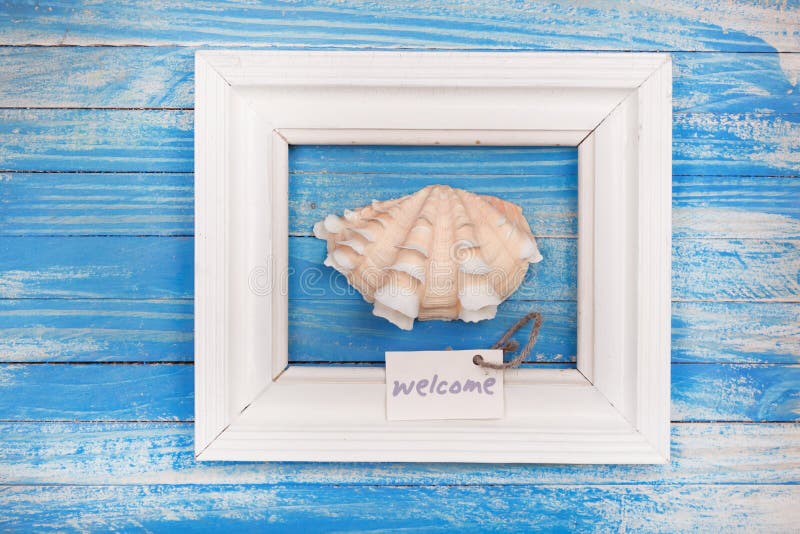 Sea Shell in the Frame with Sign - Welcome Stock Image - Image of frame ...