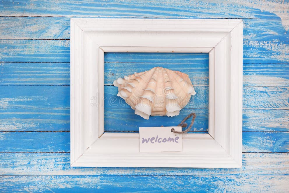 Sea Shell in the Frame with Sign - Welcome Stock Image - Image of frame ...