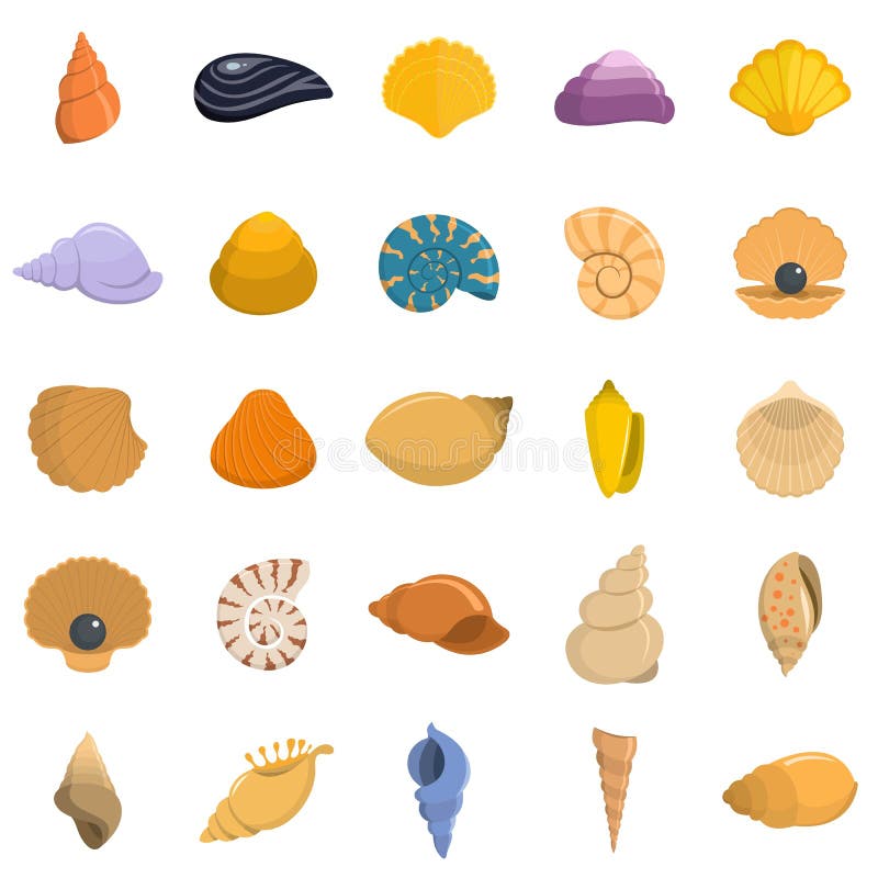 Conch Icons Set, Cartoon Style Stock Vector - Illustration of resort ...