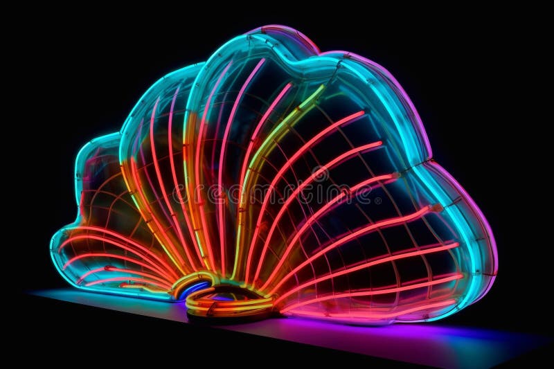 Sea shell with neon effect stock illustration. Illustration of ...