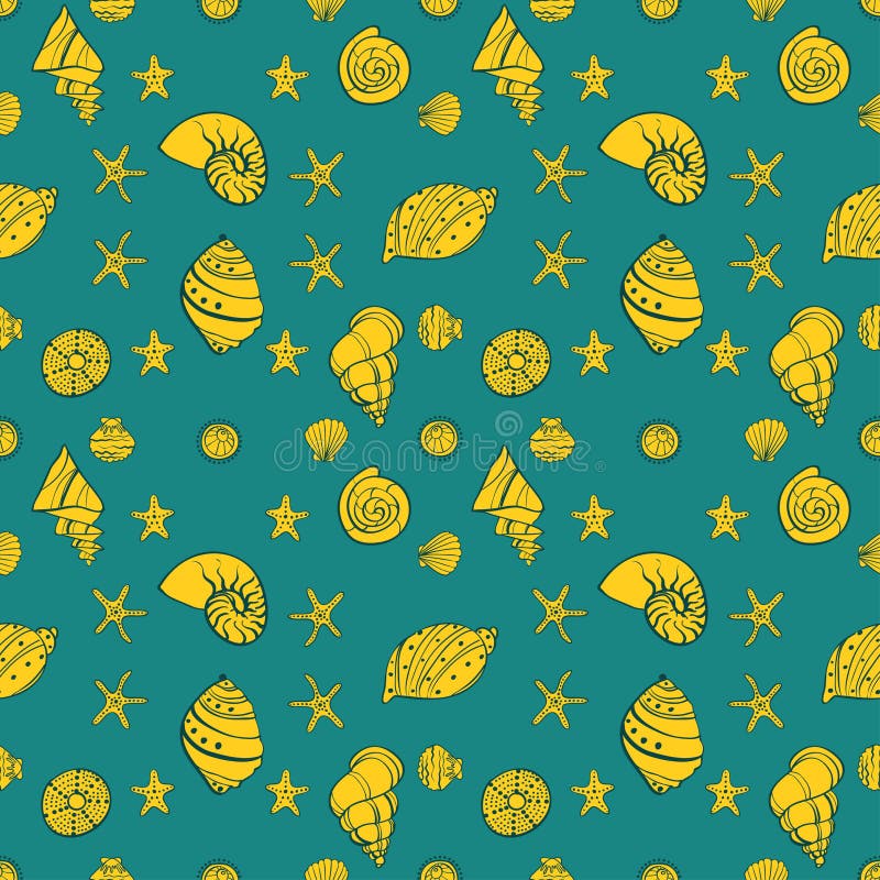 Sea Shell Pattern Drawing Style Stock Vector - Illustration of shell ...