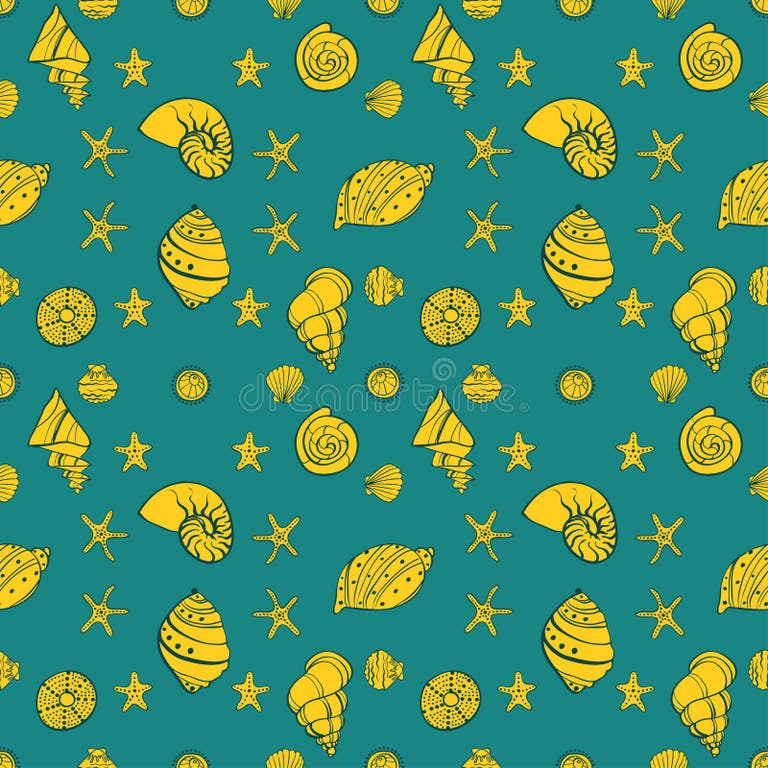 Sea Shell Pattern Drawing Style Stock Vector - Illustration of shell ...