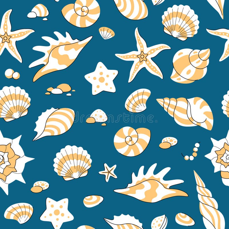 Sea Shell Pattern. Seamless Marine Pattern with Colorful Shells and ...