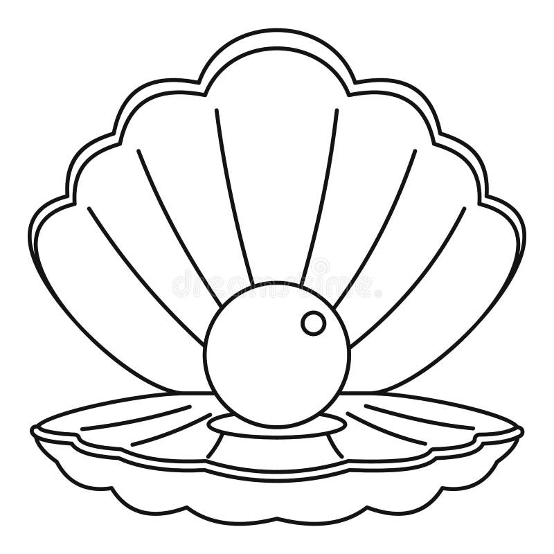Sea Shell with Pearl Icon, Outline Style Stock Vector - Illustration of ...