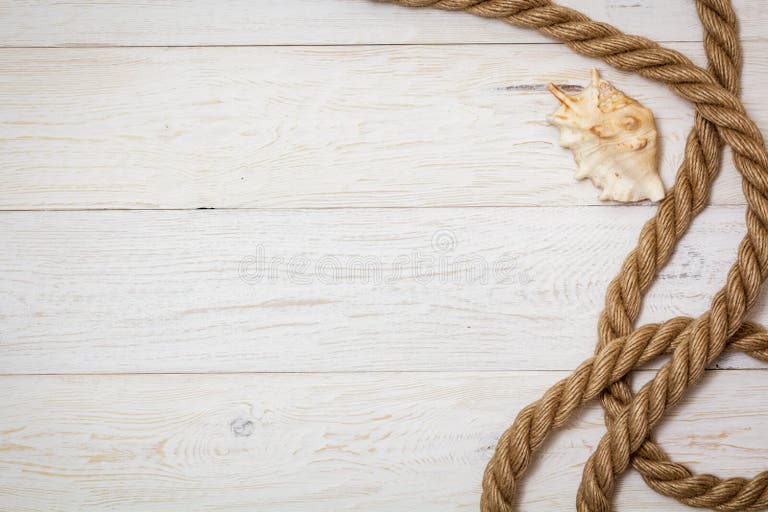 Sea Shell and Rope on White Boards Stock Image - Image of copyspace ...
