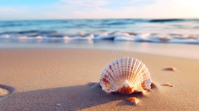 Sea Shell on the Sandy Beach with Sea Water Stock Illustration ...