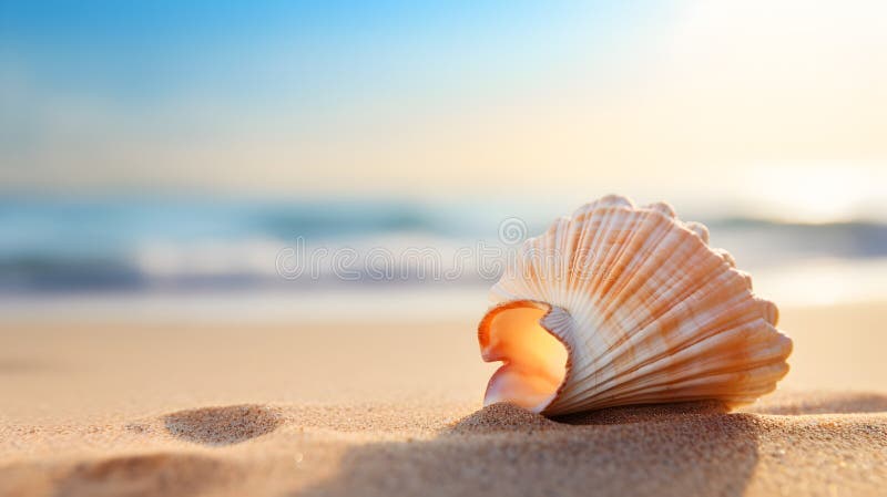 Sea Shell on the Sandy Beach with Sea Water Stock Illustration ...