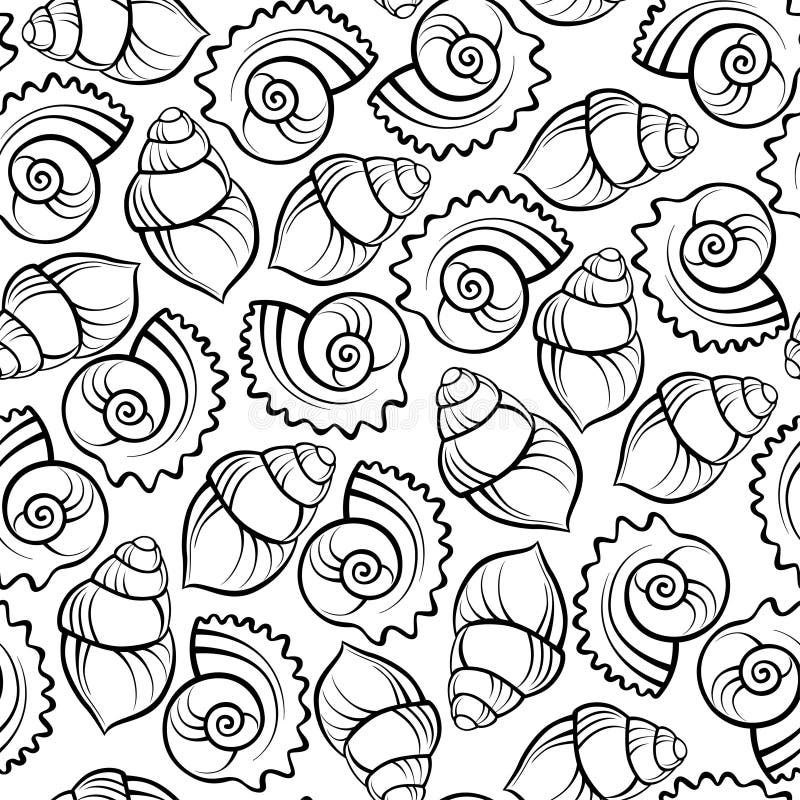 Sea shell seamless pattern stock vector. Illustration of black - 26958426