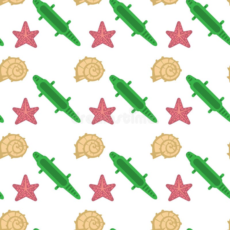 Sea Shell, Star Fish Seamless Pattern Vacation Concept Abstract ...