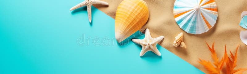 Sea Shell and Starfish Flat Lay Web Banner Ai Generated Stock ...