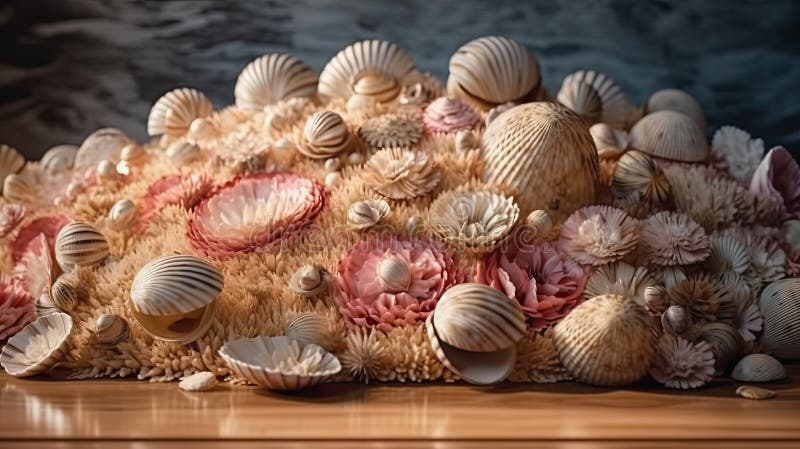 Sea Shells on the Beach Ai Generative Stock Illustration - Illustration ...