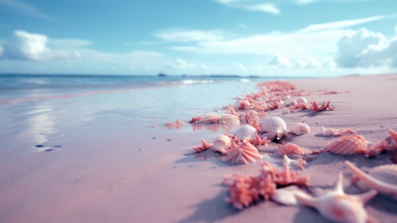 Sea Shells on the Beach in Pink Sand, AI Stock Image - Image of tourism ...