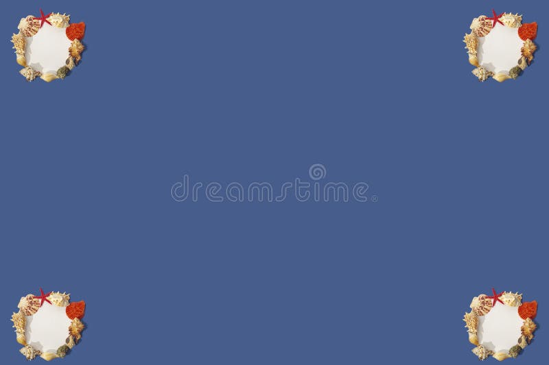 Sea Shells Card with Message Space. Blue Background. Stock Photo ...