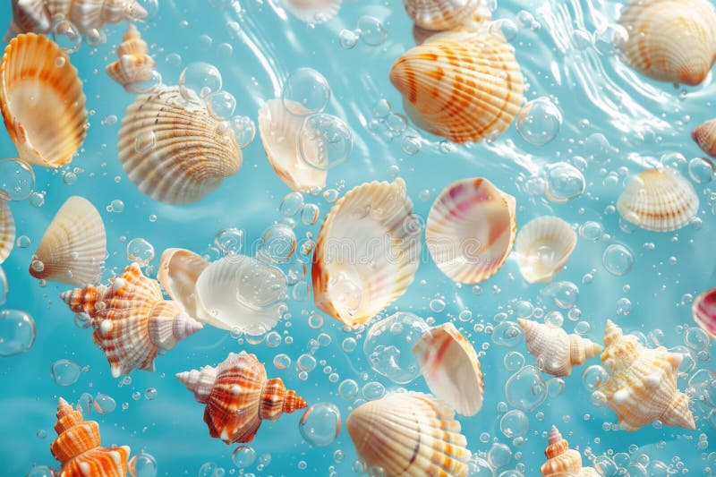 Sea Shells Floating in a Pool of Water, Suitable for Beach or Nature ...