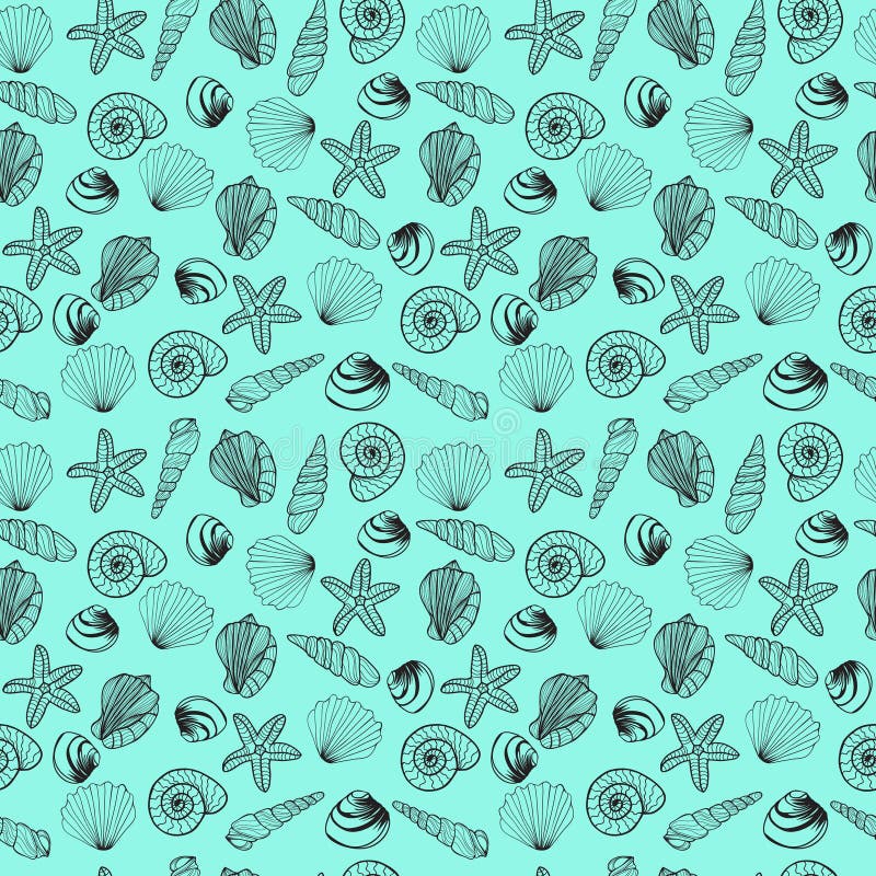 Sea Shells Monochrome Pattern Stock Vector - Illustration of monochrome ...