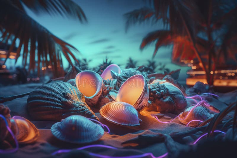 Sea Shells in Neon Colors. Generative AI Stock Illustration ...