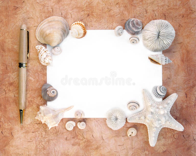 Sea Shells with Note Paper and Pen Stock Photo - Image of write ...