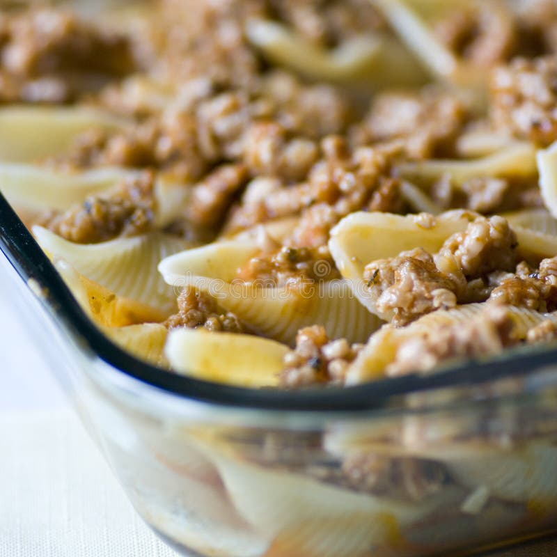 Sea shells pasta with meat stock photo. Image of hearty - 6457026