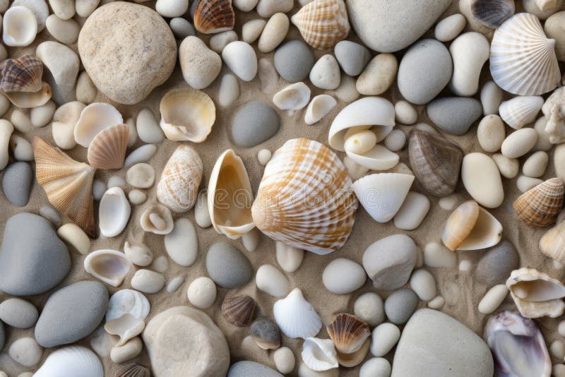 Sea Shells and Pebbles on the Sand. Generated AI Stock Illustration ...