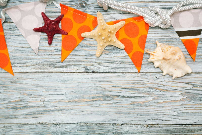 Sea Shells and Rope on Old Boards Stock Photo - Image of element ...
