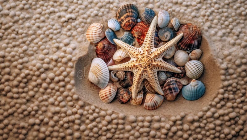 Sea Shells with Sand As Background. Seashells and Starfish Stock ...