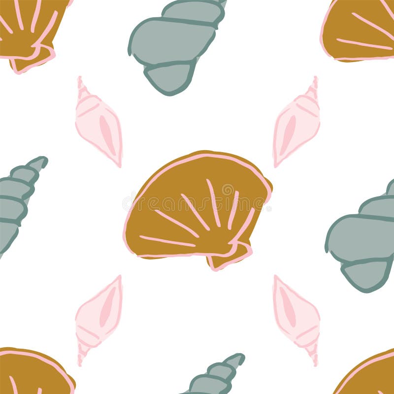 Sea Shells Seamless Pattern Design Stock Vector - Illustration of blue ...