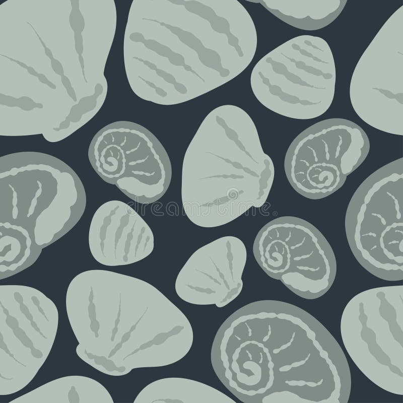 Sea Shells Seamless Pattern Flat Design Dark Blue Background Stock ...