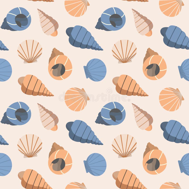 Sea Shells Seamless Pattern on Pastel Background. Sea Shell Drawing ...