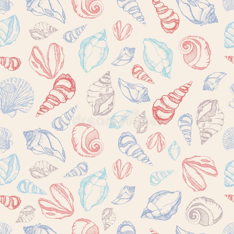 Sea Shells Seamless Pattern Stock Vector - Illustration of black, line ...