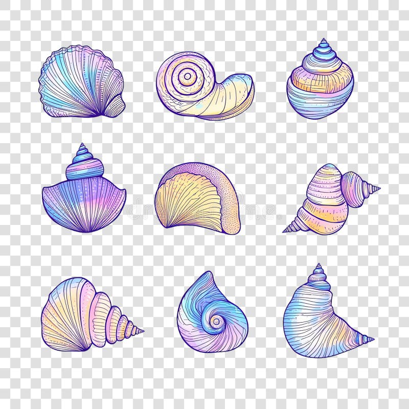 Sea shells set stock image. Illustration of purple, fauna - 341489809