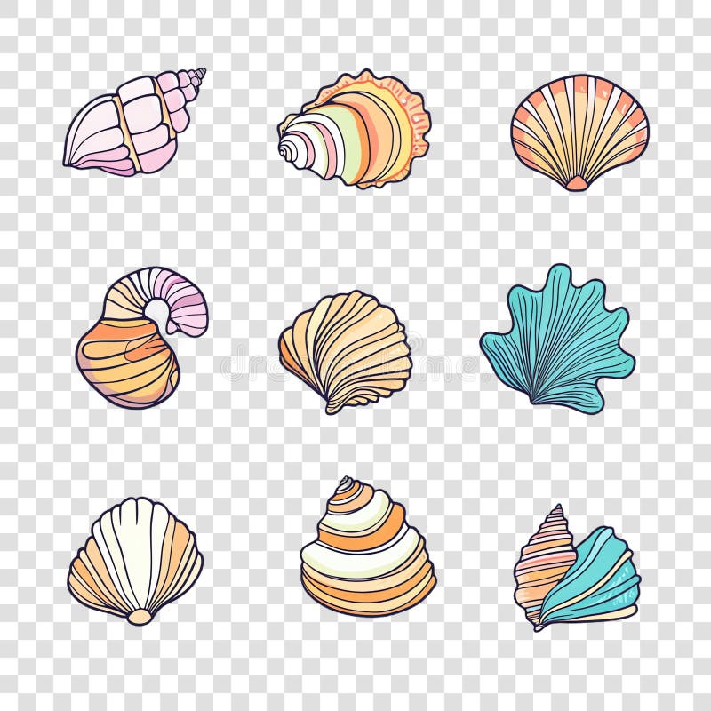 Sea shells set stock illustration. Illustration of tropical - 341489813