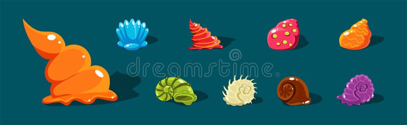 Sea Shells with Spiral Shape of Different Color Vector Set Stock ...