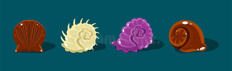 Sea Shells with Spiral Shape of Different Color Vector Set Stock ...