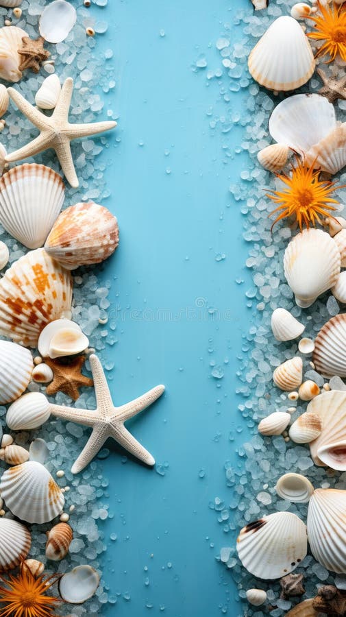 Sea Shells and Starfish on Blue Background. Generative AI Stock ...