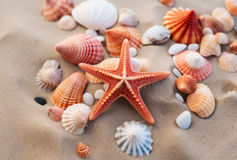Sea Shells Starfish on Beach Stock Photo - Image of coastline, beach ...