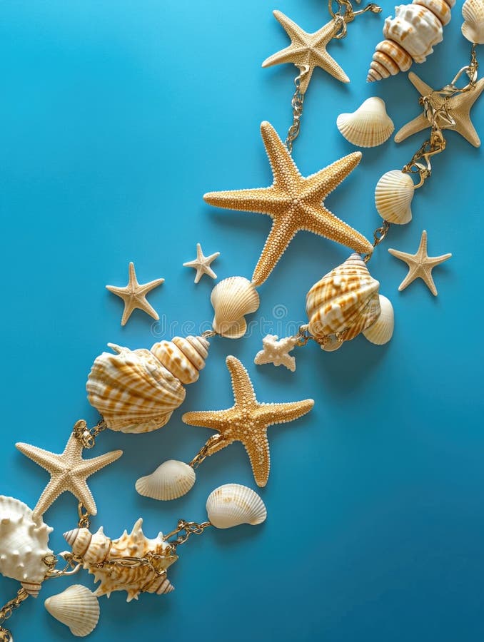 Sea Shells and Starfish on Blue Background Stock Photo - Image of life ...