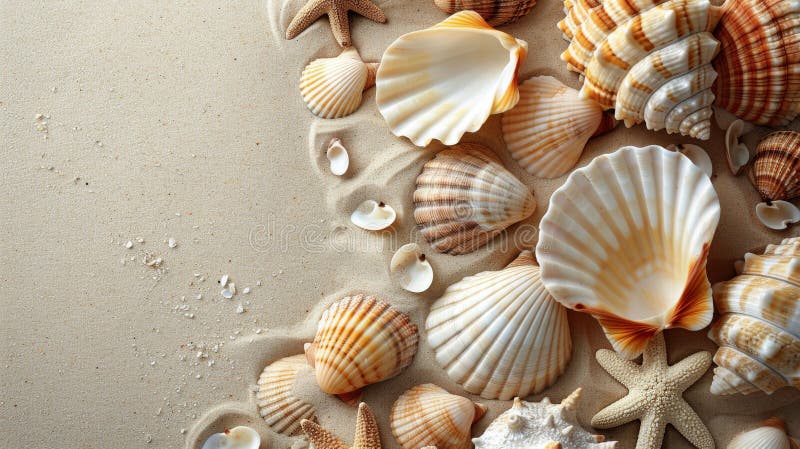 Sea Shells and Starfish on a Sandy Beach Stock Image - Image of sizes ...