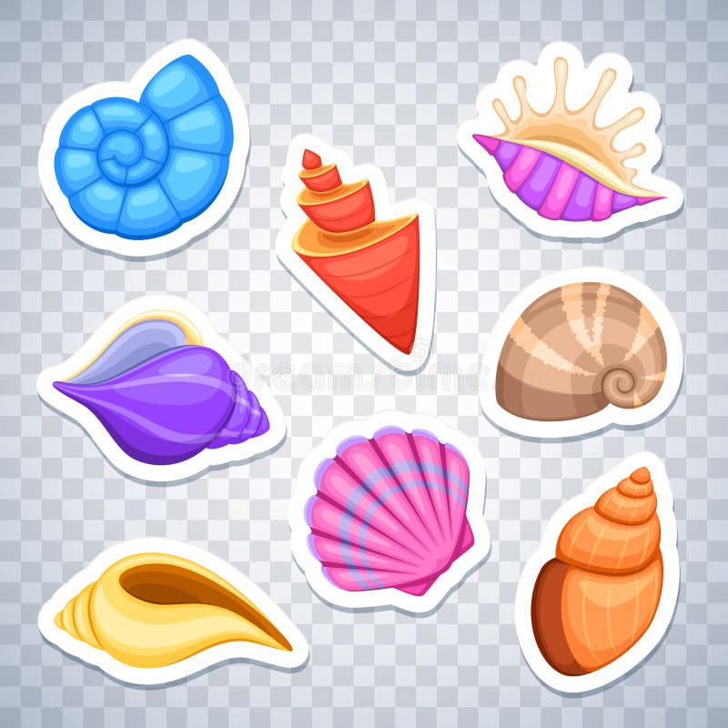 Sea Shells Stickers Vector Set Stock Vector - Illustration of ...