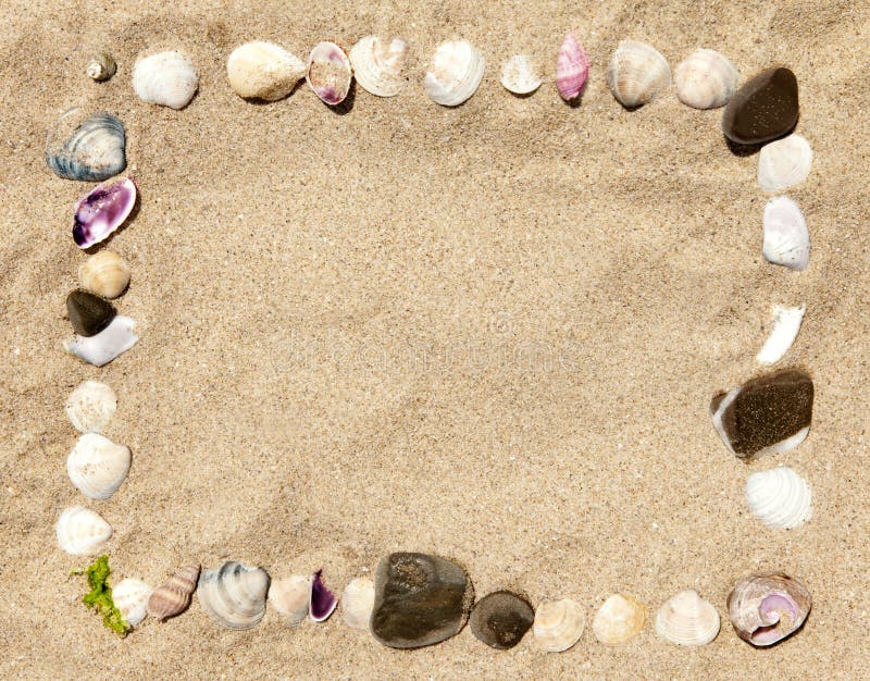 Shell and Sand Frame Border Stock Image - Image of background, pink ...