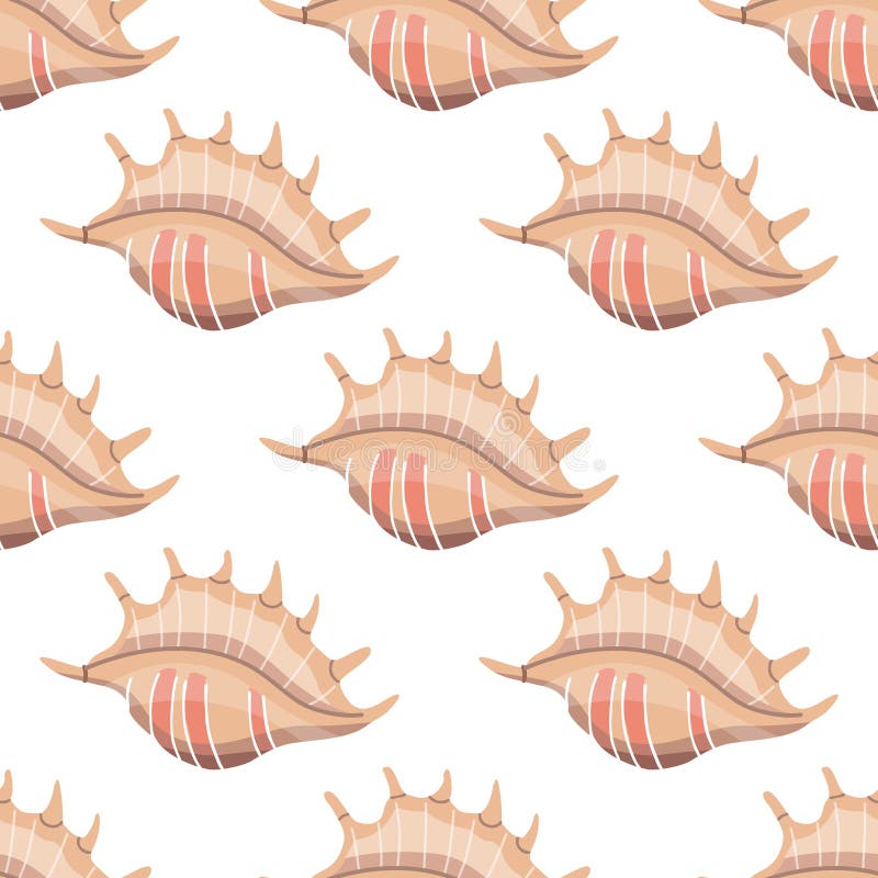 Sea Shells Vector Seamless Pattern, Mollusks. Flat Illustration of ...